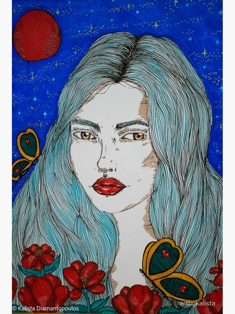 "Red Moon Lady" Sticker for Sale by artbykalista | Redbubble