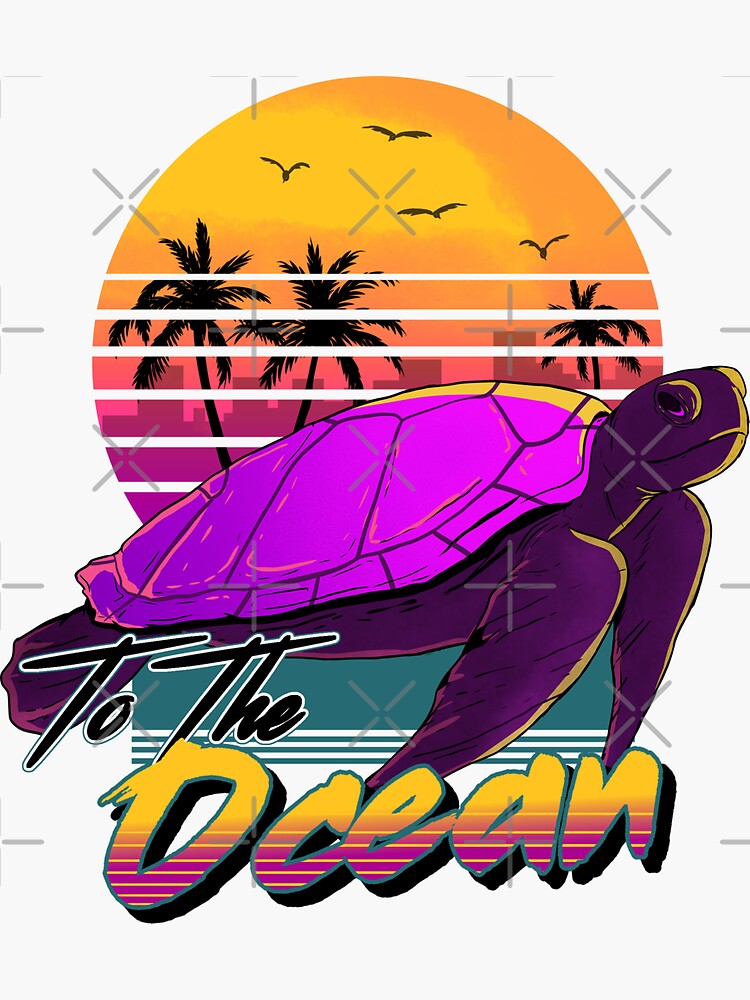 "Vsco Girl Sea Turtle Synthwave Vaporwave ocean Retro Wave" Sticker for ...