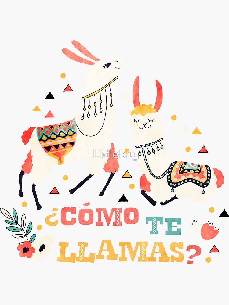 "Como te Llamas. Funny Spanish Word Humor. Flowers and two Llamas ...