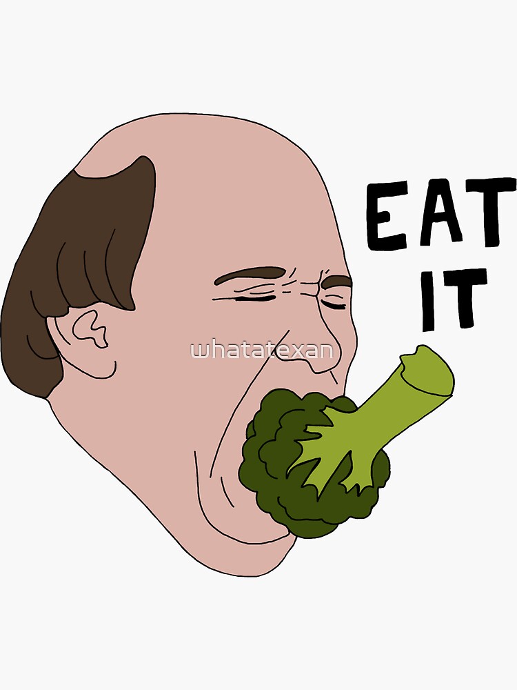 "Kevin Eating Broccoli" Sticker by whatatexan | Redbubble