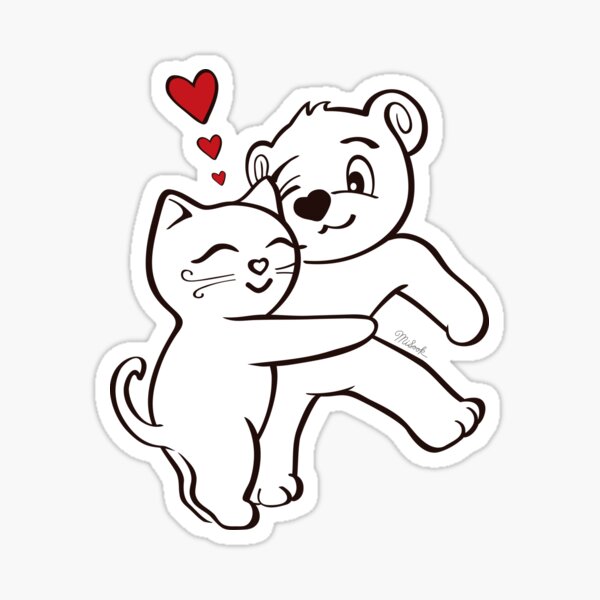 "Cat Bear Hug Cute Kitten Love" Sticker for Sale by misook | Redbubble