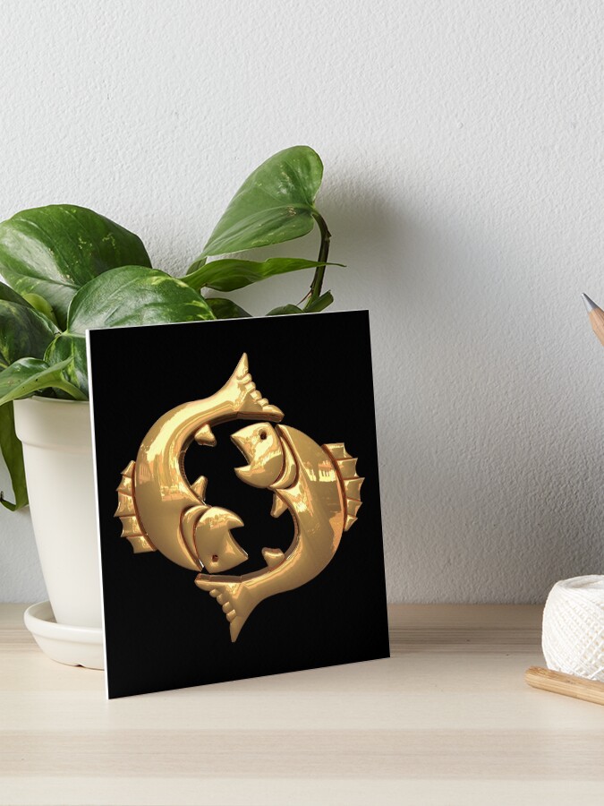 "Pisces - 3D - Golden Fish Zodiac Sign Design" Art Board Print for Sale ...