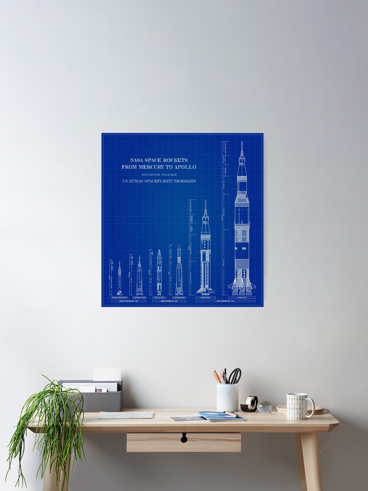 "NASA Space rockets. From Mercury to Apollo (Blueprint)" Poster for ...