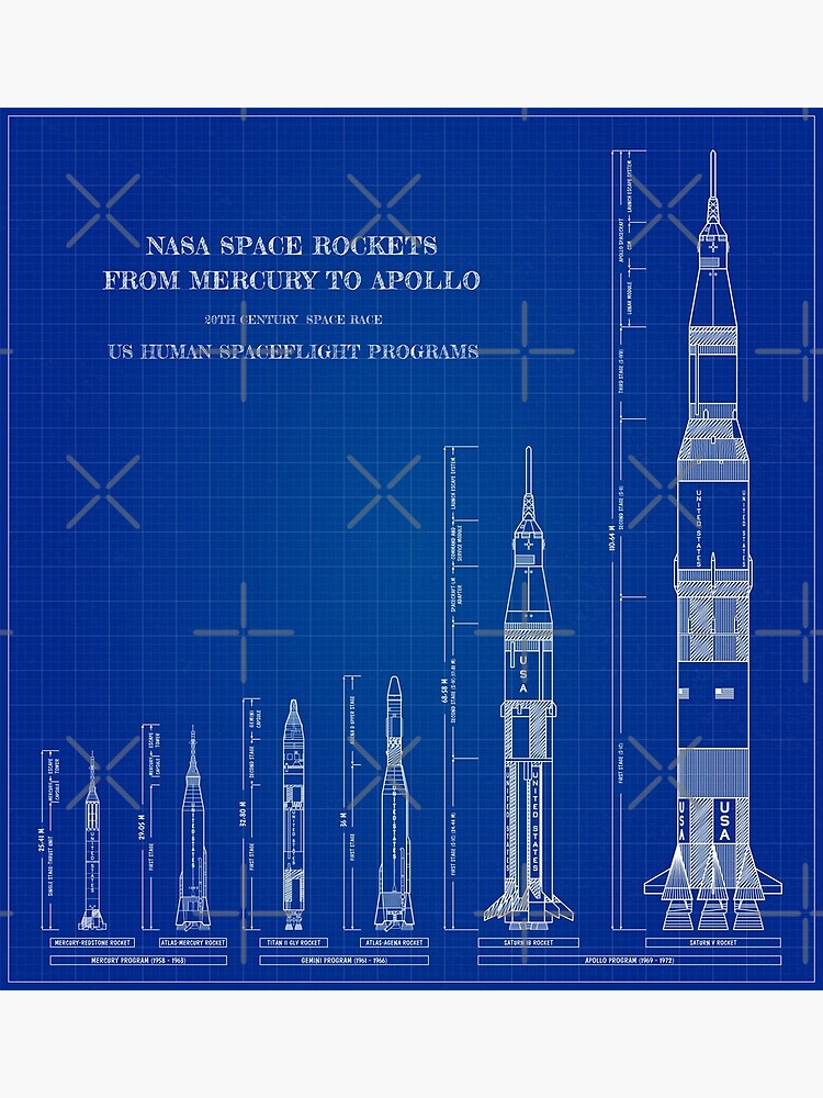 "NASA Space rockets. From Mercury to Apollo (Blueprint)" Poster for ...