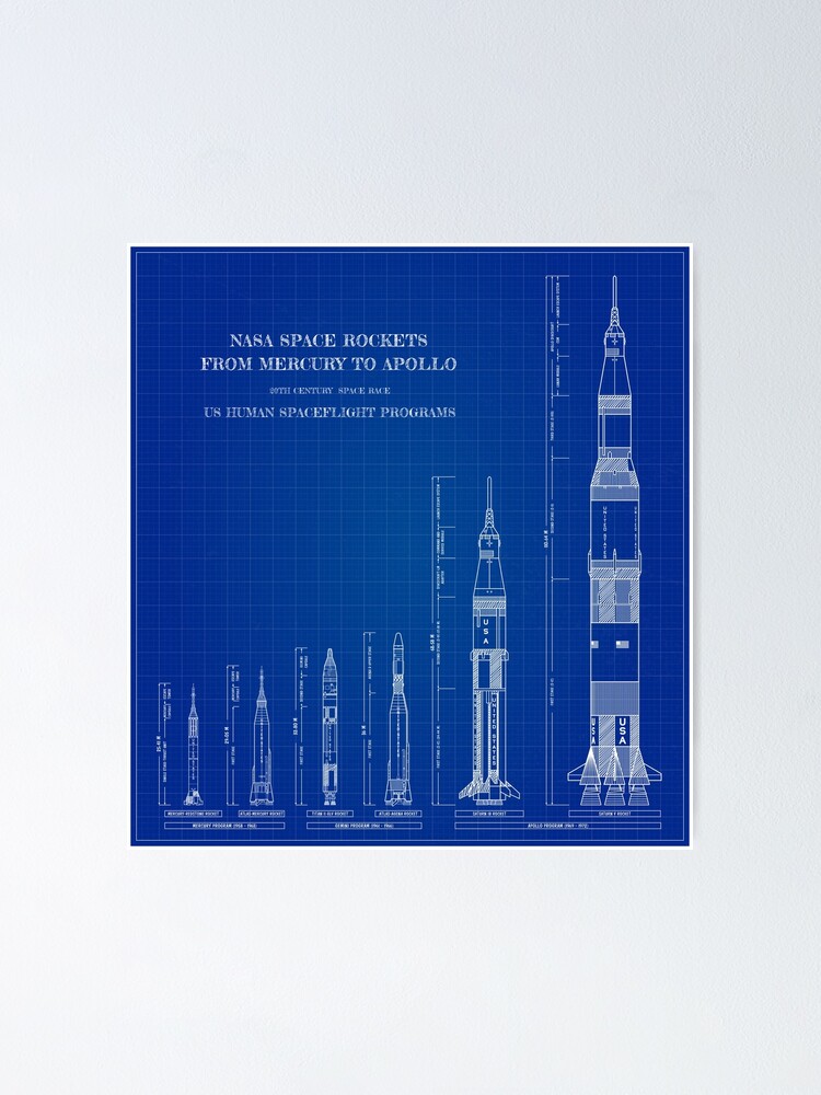 "NASA Space rockets. From Mercury to Apollo (Blueprint)" Poster for ...