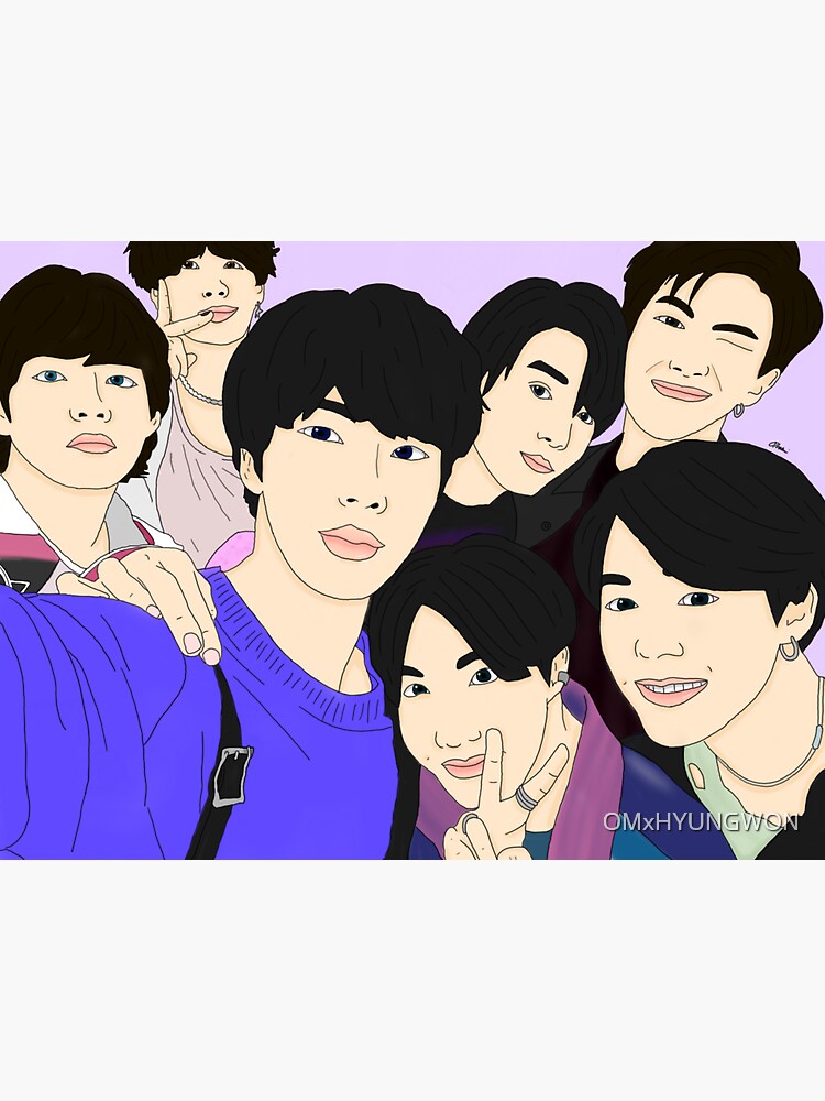 "BTS Outline Art" Sticker for Sale by OMxHYUNGWON | Redbubble