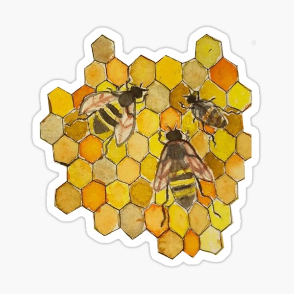 "Honeybees on Honeycomb" Sticker for Sale by thedoodledragon | Redbubble