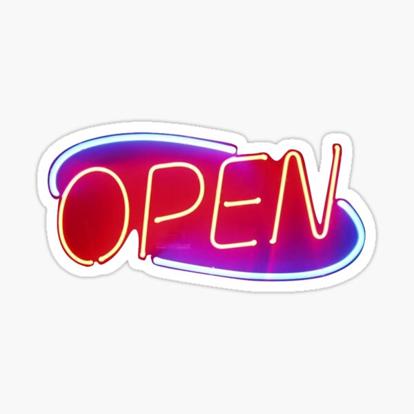 "open led sign" Sticker by astridmillerr | Redbubble
