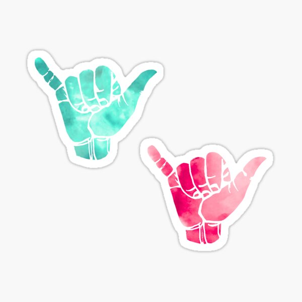 "Shaka Surfs Up Watercolor Pink and Teal Designs" Sticker for Sale by ...