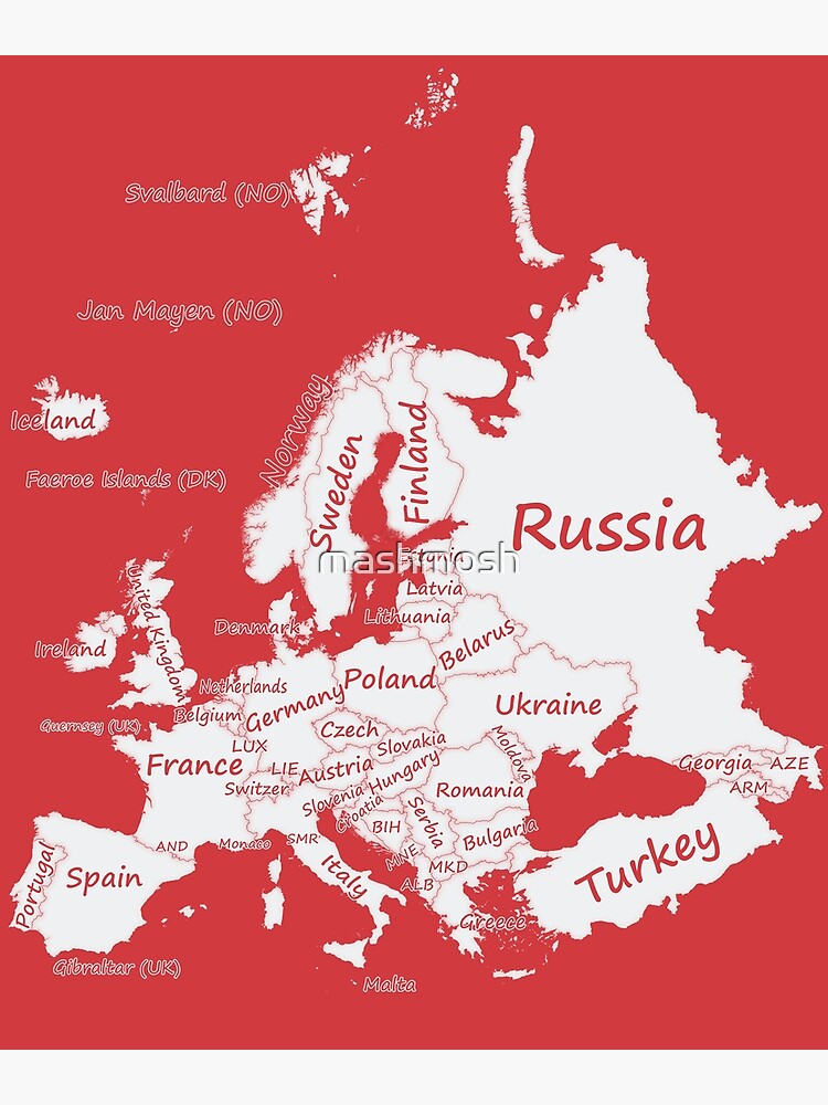 "Europe Map Graphic Printed Map Art red (Flame Scarlet) background ...