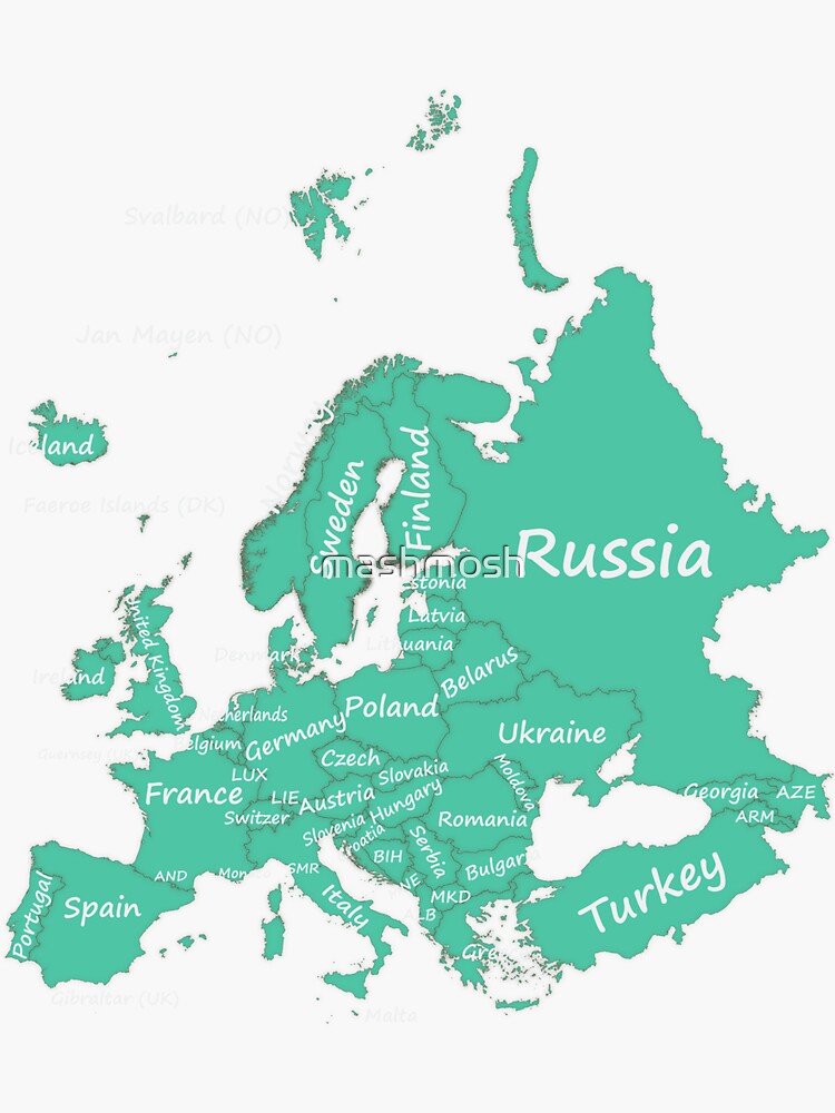 "Europe Map Graphic Printed Map Art Biscay Green and Chive background ...