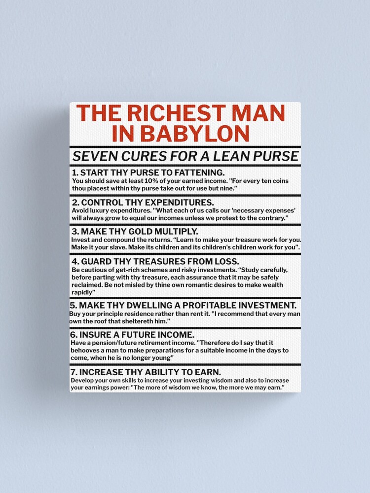 "The Richest Man In Babylon - Seven Cures For A Lean Purse" Canvas ...
