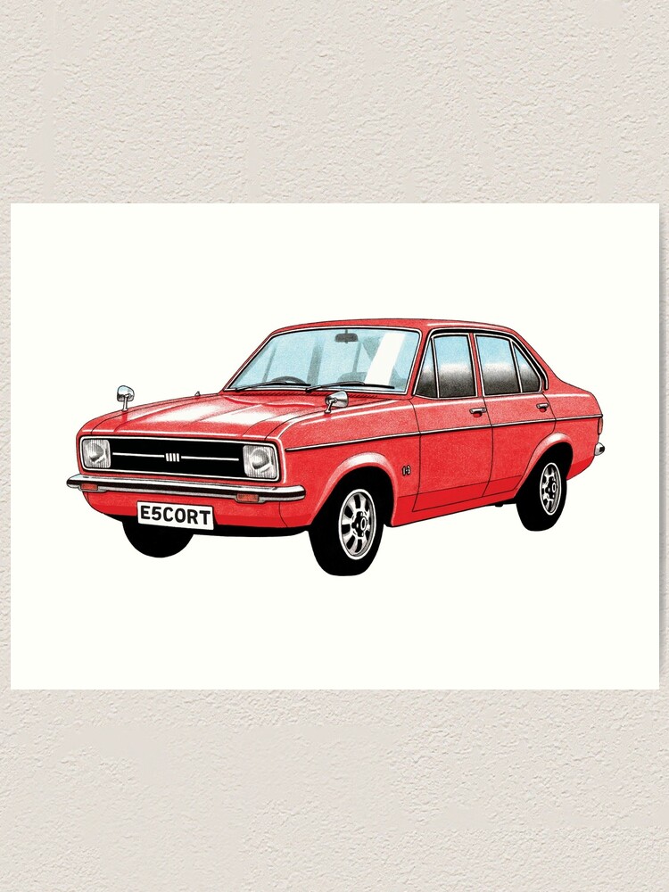 "Ford Escort Mk2 4-door illustration in red" Art Print by Retroblast ...