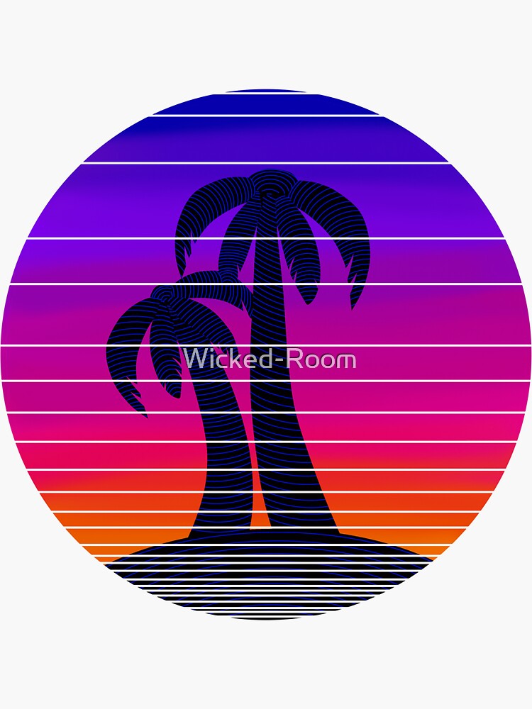 "Sunset with vaporwave palm trees" Sticker by Wicked-Room | Redbubble