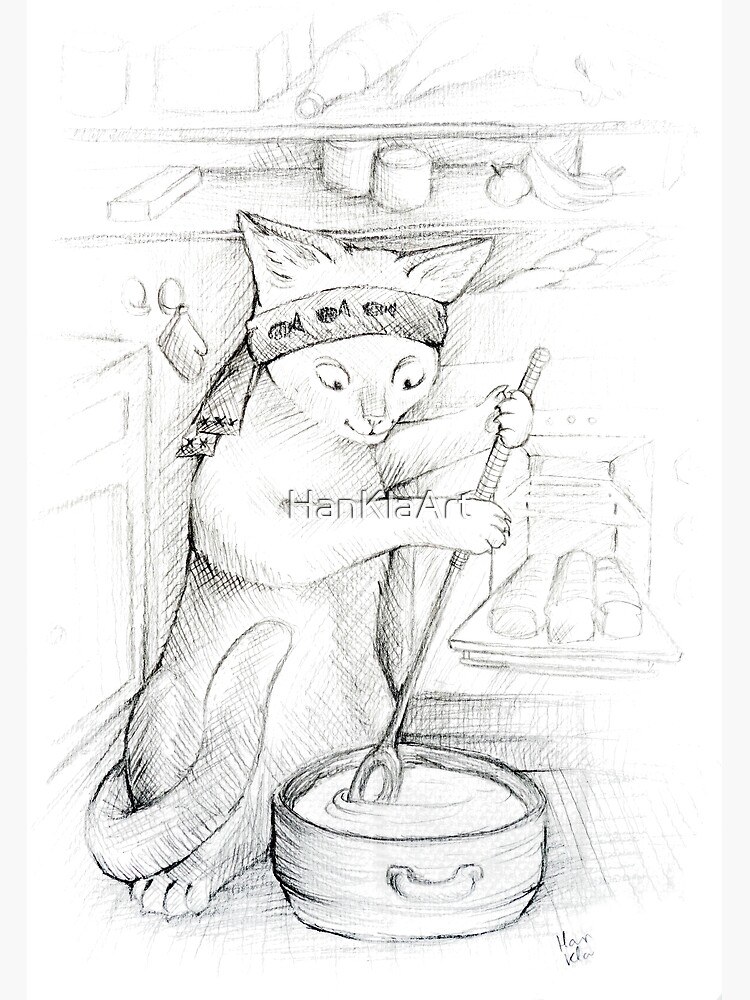"Cat Cook Drawing" Art Print by HanKlaArt | Redbubble