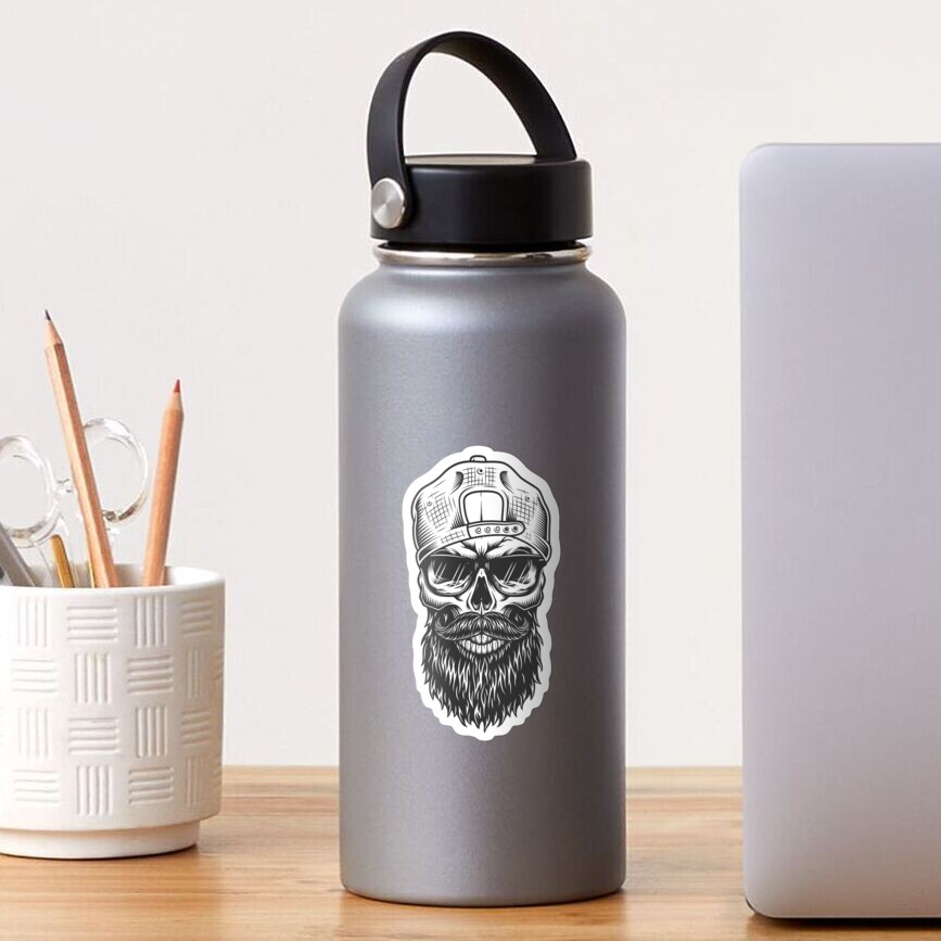 "Hipster Bearded Skull Backwards Hat" Sticker for Sale by sergelg ...