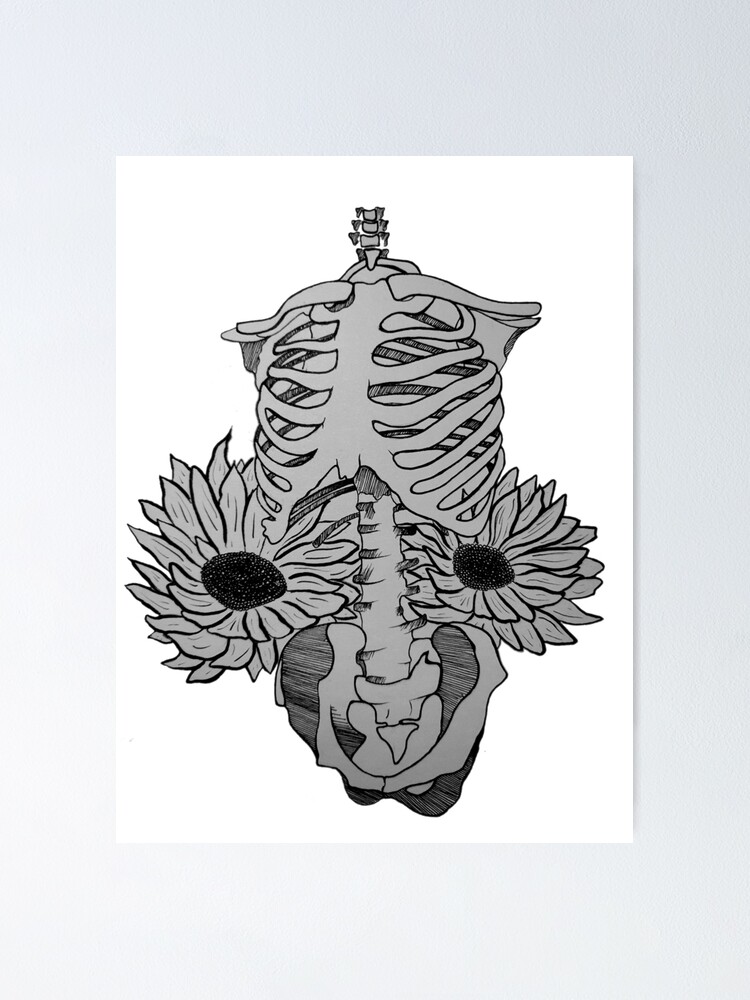 "Floral Skeleton Line Drawing" Poster by laurynlambourne | Redbubble