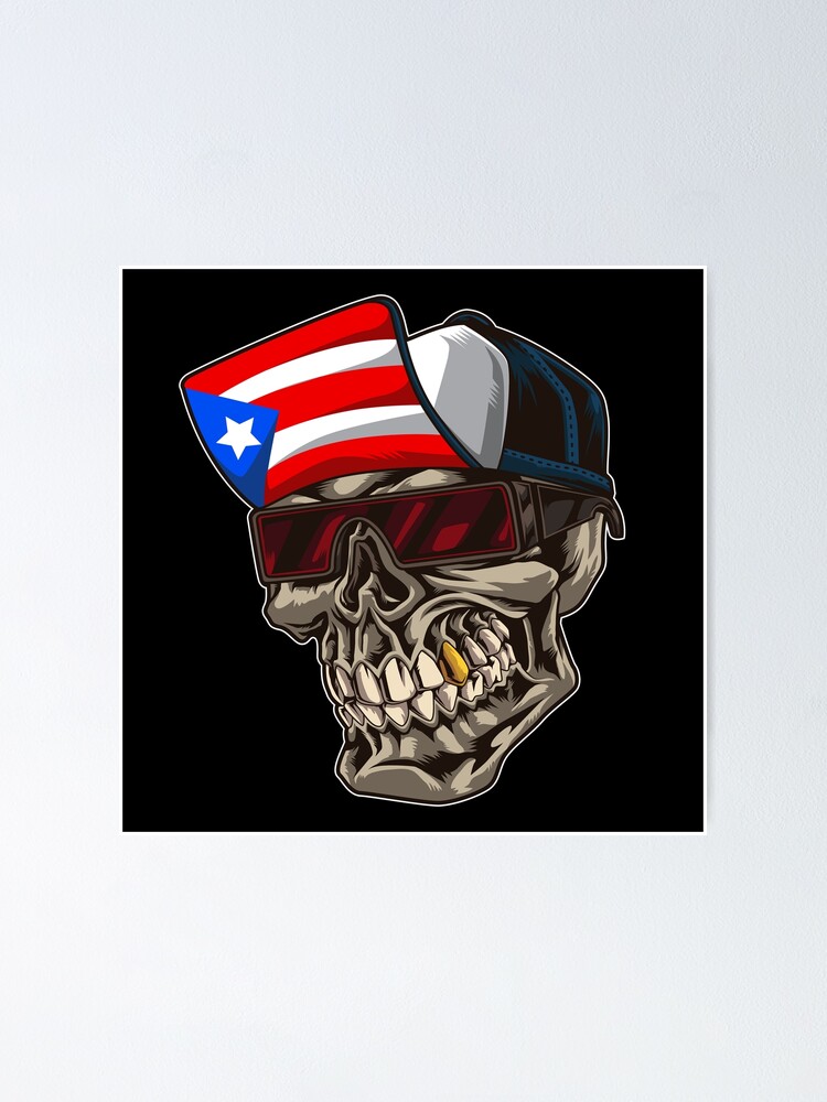 "Cool Puerto Rico Skull With Cap and Boricua Flag" Poster by anziehend ...
