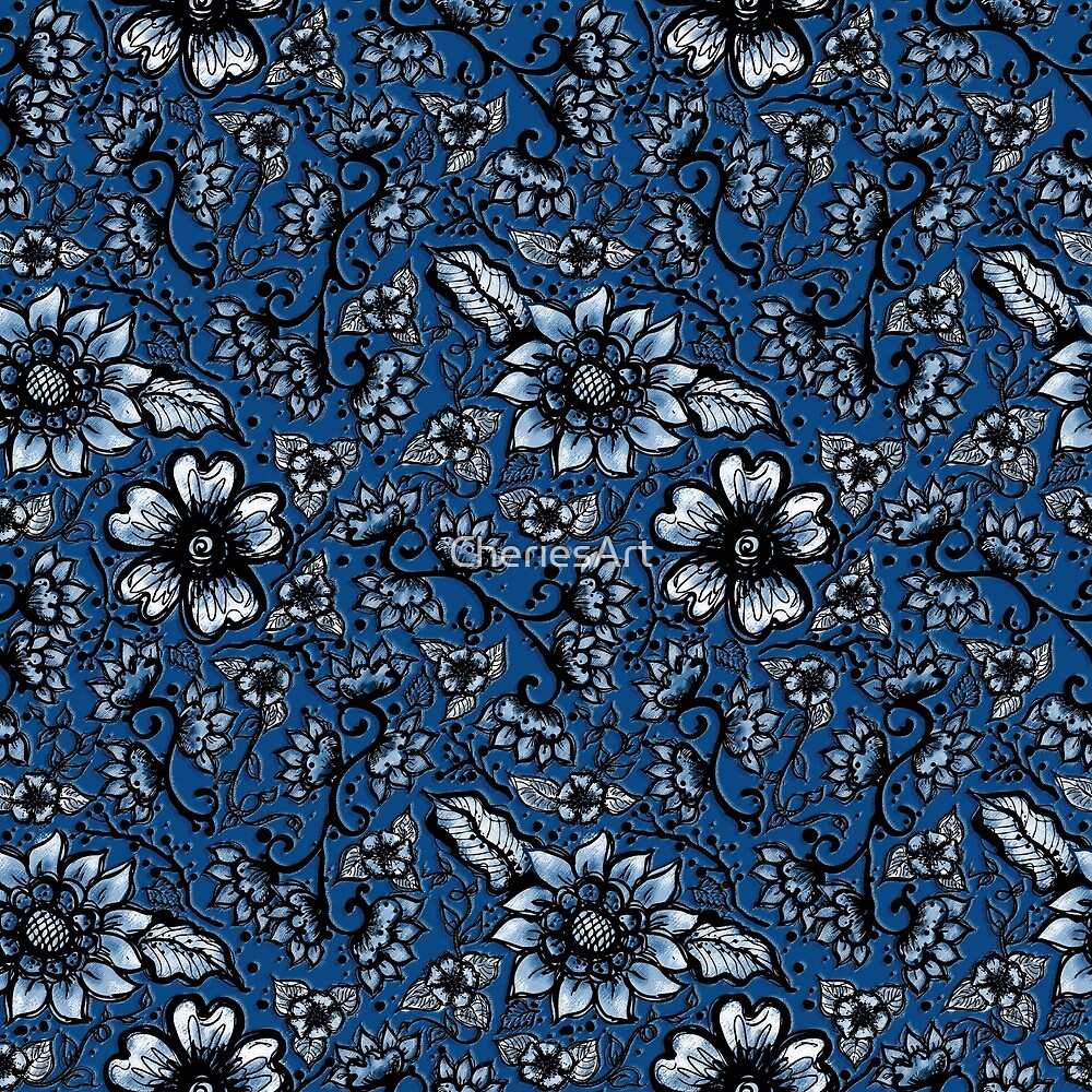 "Beautiful Blue Boho Flowers | Pattern by Cherie's Art(c)2020" by ...