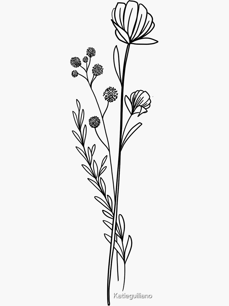 "Minimal line art flower sprig " Sticker for Sale by Katieguiliano ...