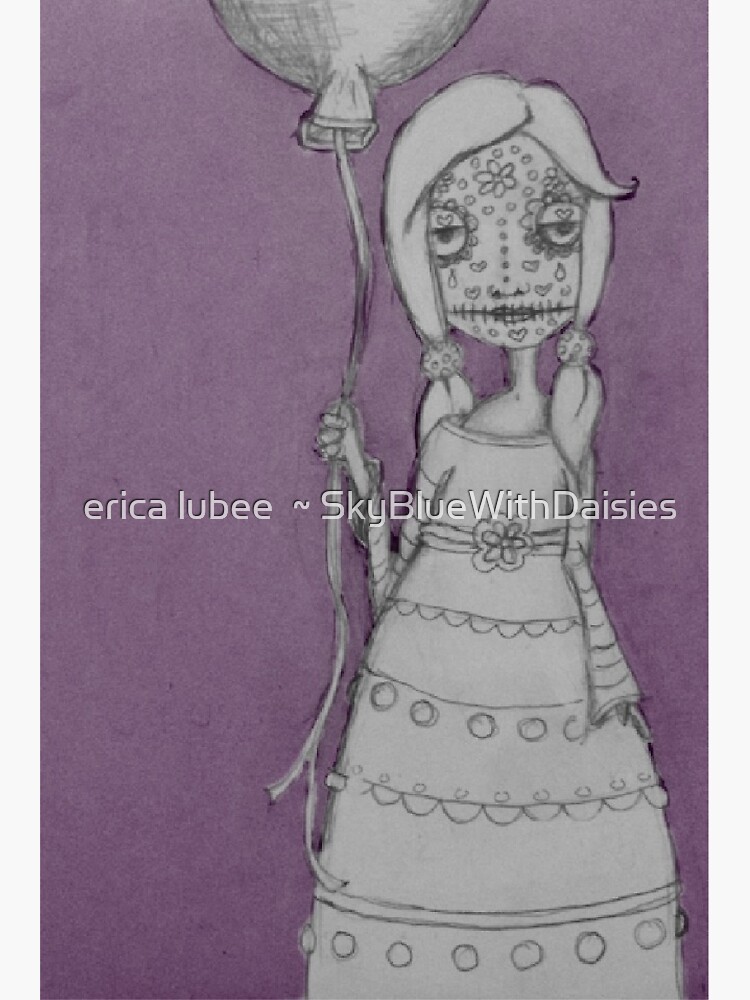 "Whimsical Spooky Folk Art Girl - Sugar Skull with Balloon - Purple ...