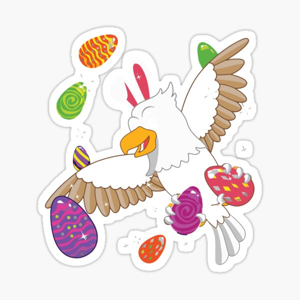 "Easter Bald Eagle Bunny Ears Colored Eggs" Sticker by WanitaDesign ...