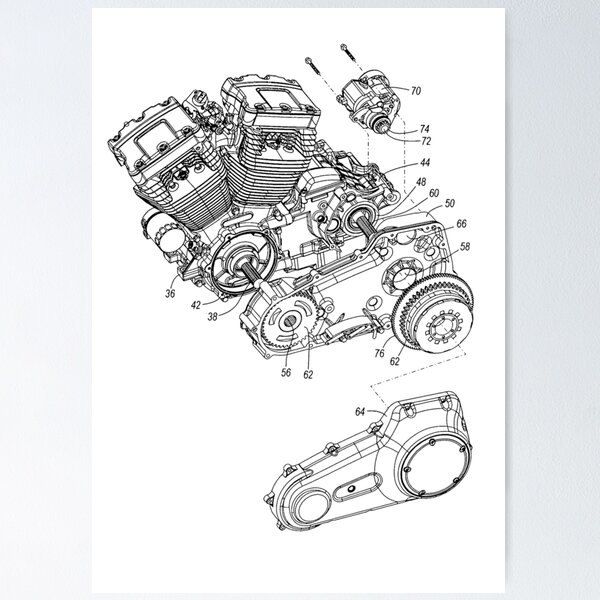 "Harley Twin Cam - Exploded drawing." Poster for Sale by timothybeighton | Redbubble