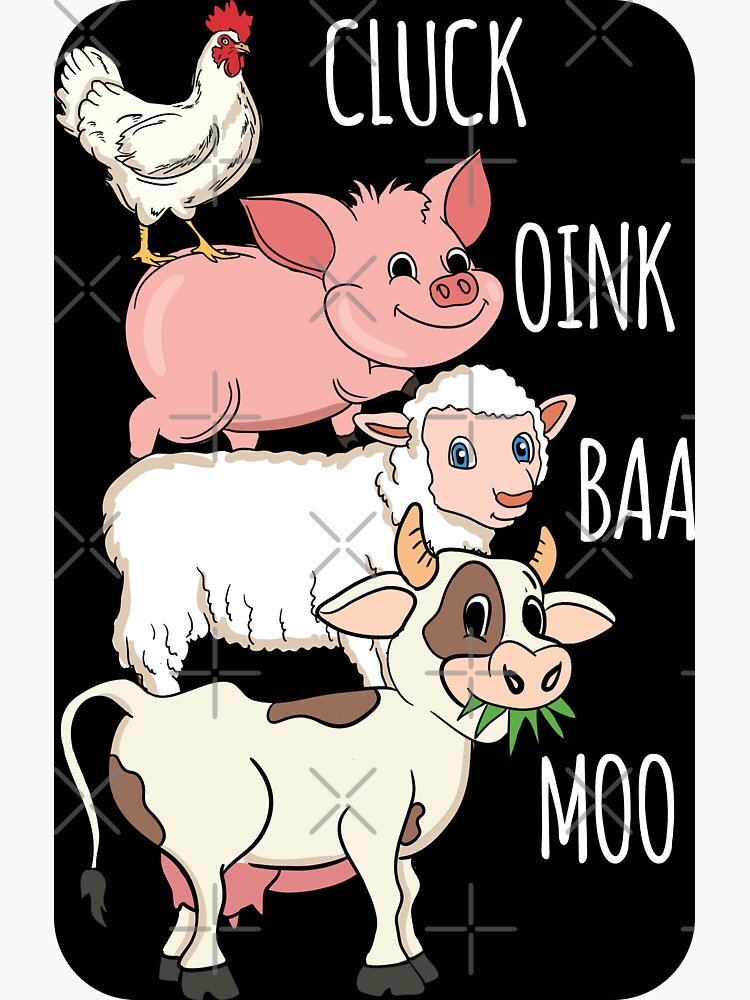 "Cluck Oink Baa Moo - Funny Farm Animals Stacked" Sticker for Sale by ...
