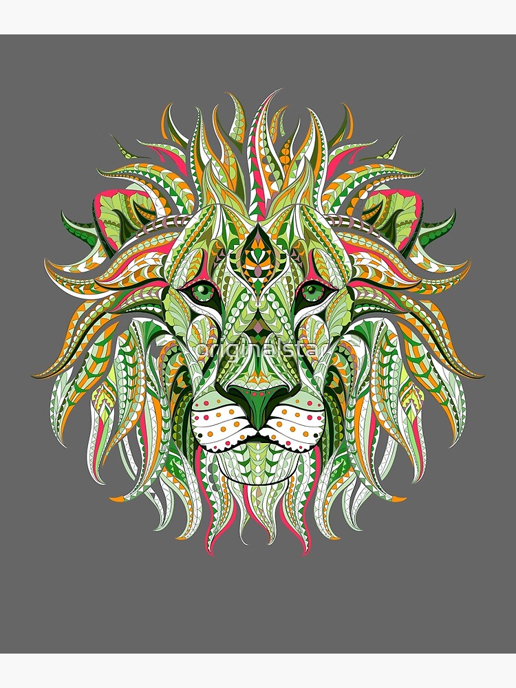 Póster «león verde mandala líneas rojo yoga india rey selva león» de ...