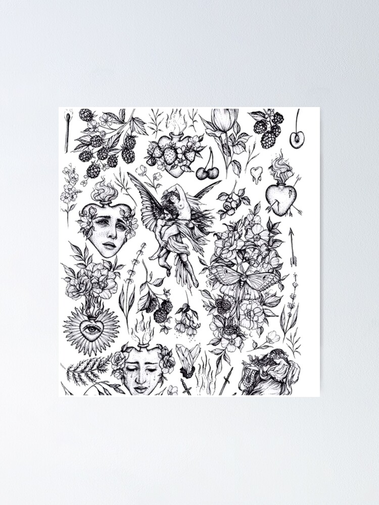 "Tattoo style flash sheet" Poster for Sale by caitlinwashere | Redbubble