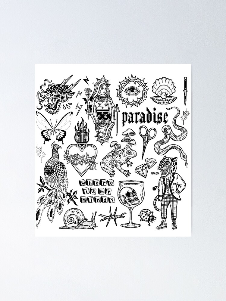 "Tattoo style flash sheet" Poster by caitlinwashere | Redbubble