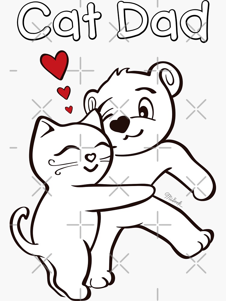 "Cat Bear Hug Cat Dad" Sticker for Sale by misook | Redbubble