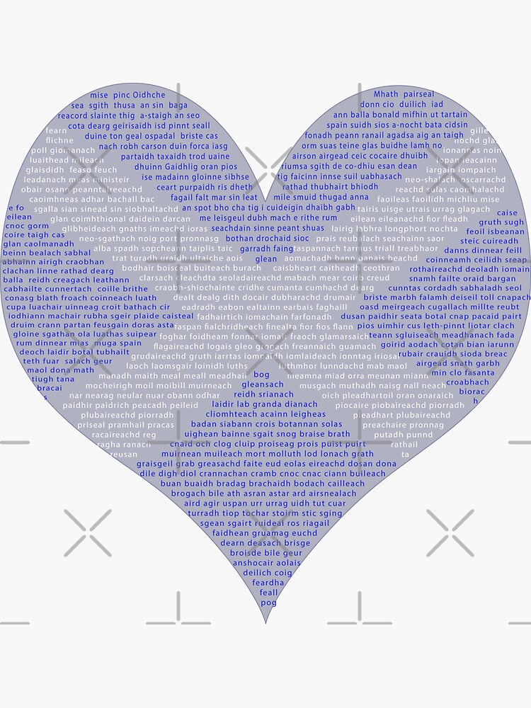 "Gaelic Words in a Saltire in a Heart" Sticker for Sale by ...