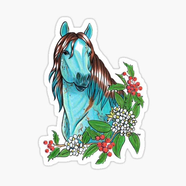 "Turquoise Horse with Holly" Sticker by DynamiteCandy | Redbubble