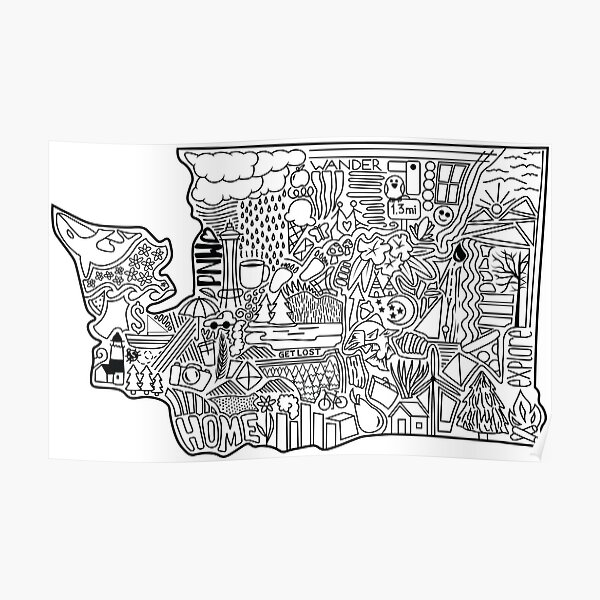"Life in Washington State Line Drawing" Poster by eknicole | Redbubble