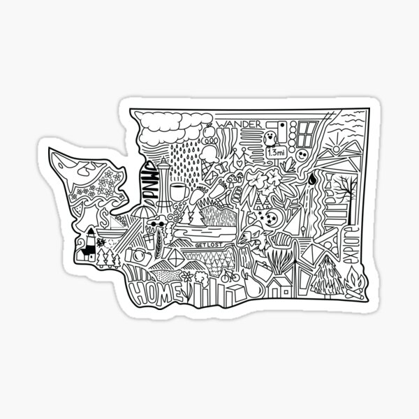 "Life in Washington State Line Drawing" Sticker for Sale by eknicole ...