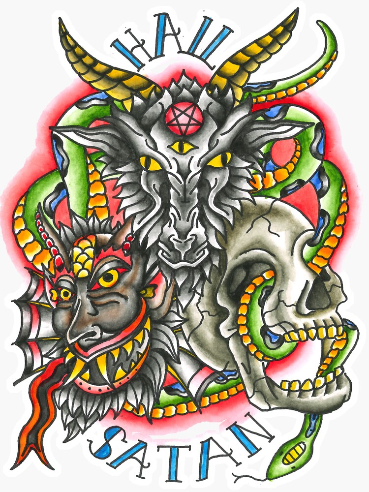 "hail satan tattoo art" Sticker for Sale by FinnIreland | Redbubble