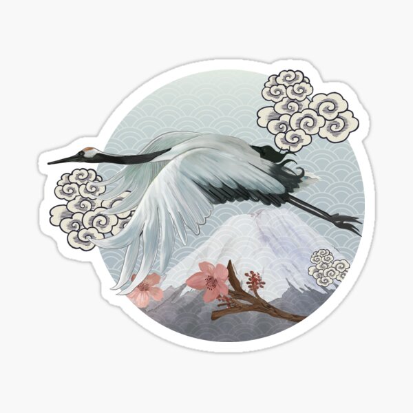 "Flying elegant white japanese crane" Sticker for Sale by ...
