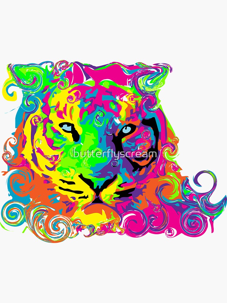 "PSYCHEDELIC TIGER" Sticker for Sale by butterflyscream | Redbubble