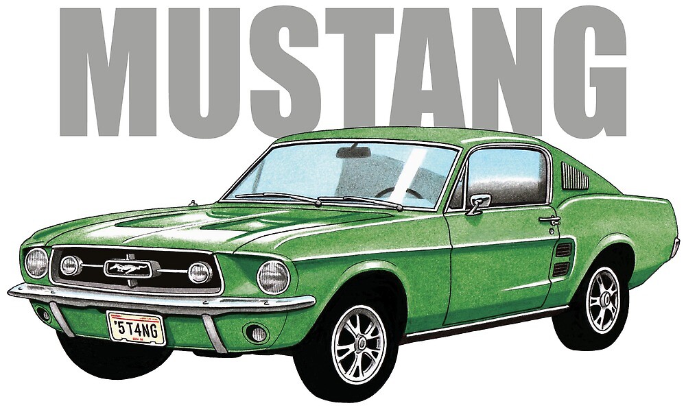 "1967 Ford Mustang Fastback illustration with text" by Retroblast ...