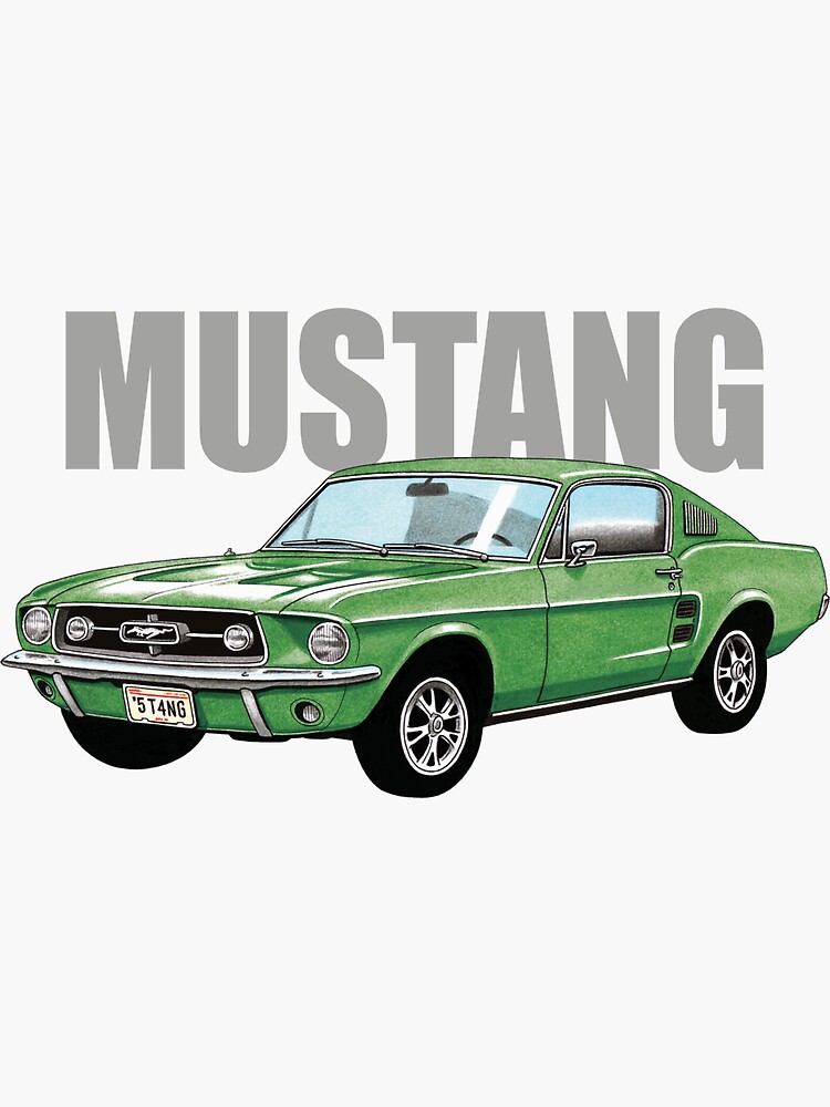 "1967 Ford Mustang Fastback illustration with text" Sticker for Sale by ...