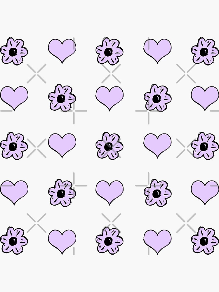 "Purple mini flowers and hearts pastel" Sticker by OkihanaShop | Redbubble