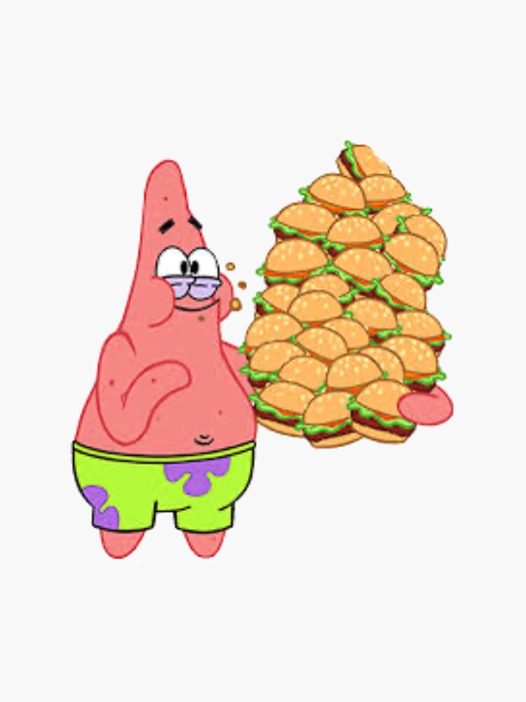 "Patrick Eating Krabby Pattys" Sticker by madelinezapler | Redbubble