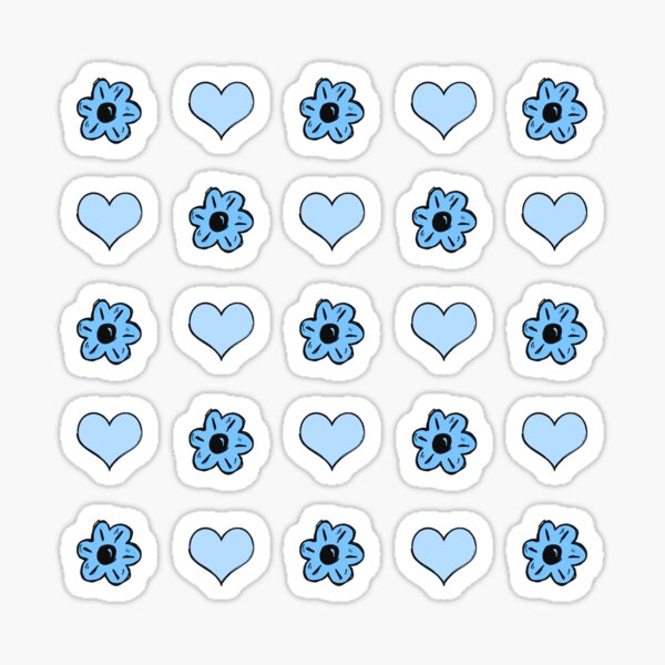 "Blue mini flowers and hearts" Sticker by OkihanaShop | Redbubble