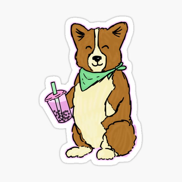 "corgi w boba" Sticker by whyblehs | Redbubble