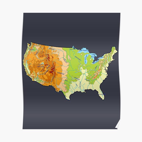 "map of US with relief topographic map of USA with Major Lakes and ...