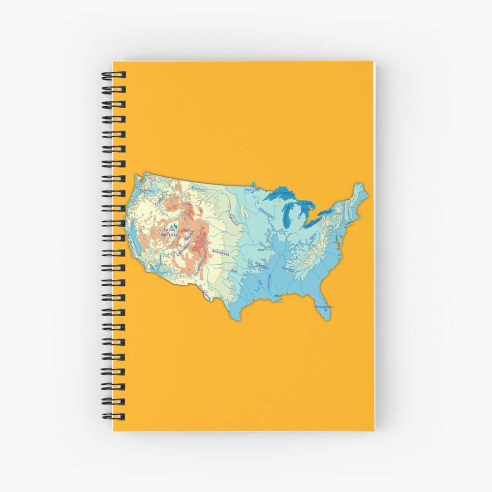 Cuaderno de espiral «Mapa de EE. UU. con relieve Mapa topográfico de EE ...