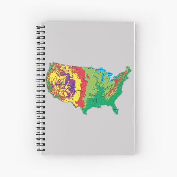 Cuaderno de espiral «Estados Unidos mapa físico detallado mapa ...