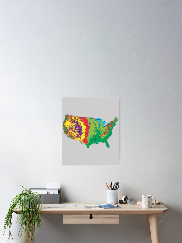 "USA detailed physical map topographic map of USA with Major Lakes and ...