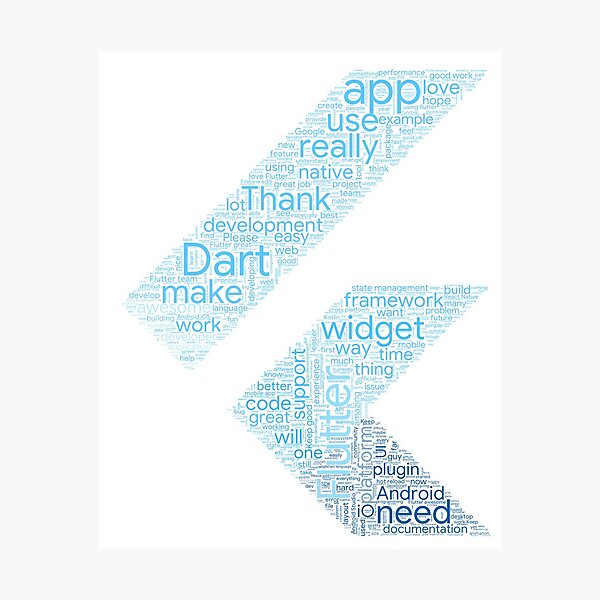 "Word Cloud of Minimalist Flutter Logo on White Background ...